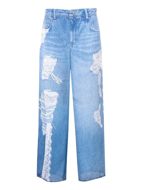 Liu Jo Distressed Lace-trimmed Jeans - Blue