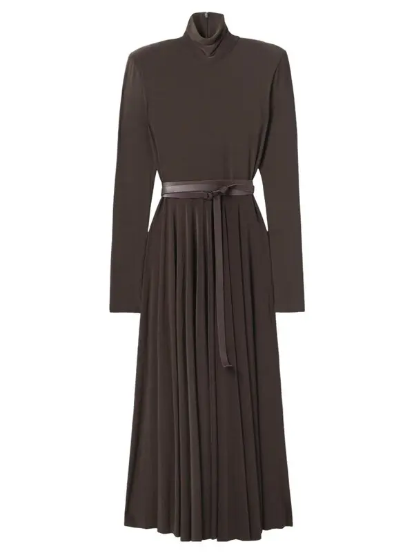 Norma Kamali Belted Turtleneck Dress - Chocolate