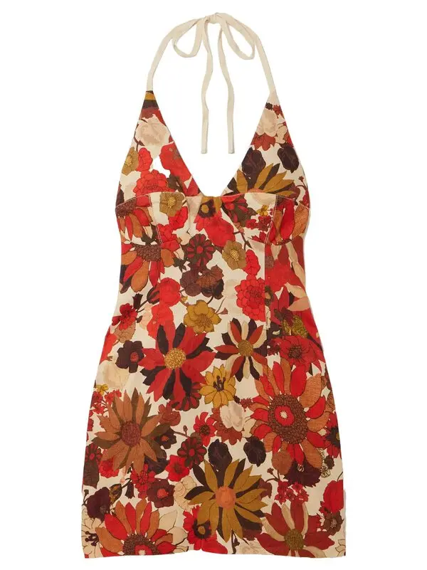 SIR. Castella Floral-print Linen Halterneck Mini Dress - Multi-color