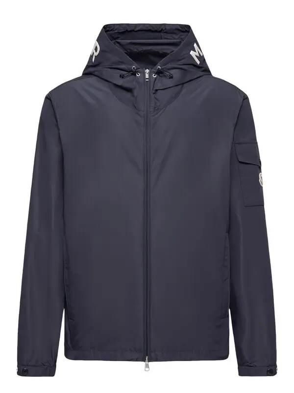 Moncler Logo Hooded Zip-up Jacket - Navy Blue