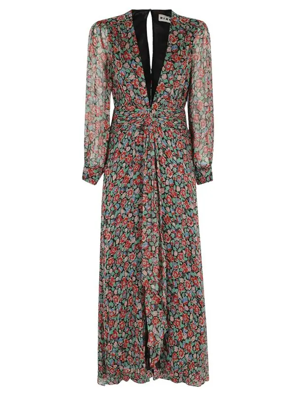Rixo V-neck Floral Printed Long Sleeve Maxi Dress - Multicolor
