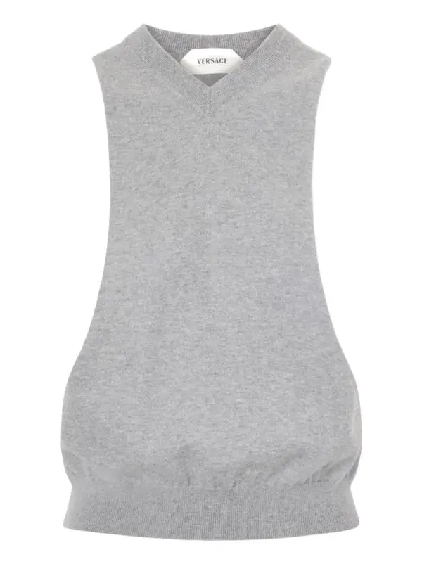 Versace Cut-out Knitted Cotton Vest - Gray
