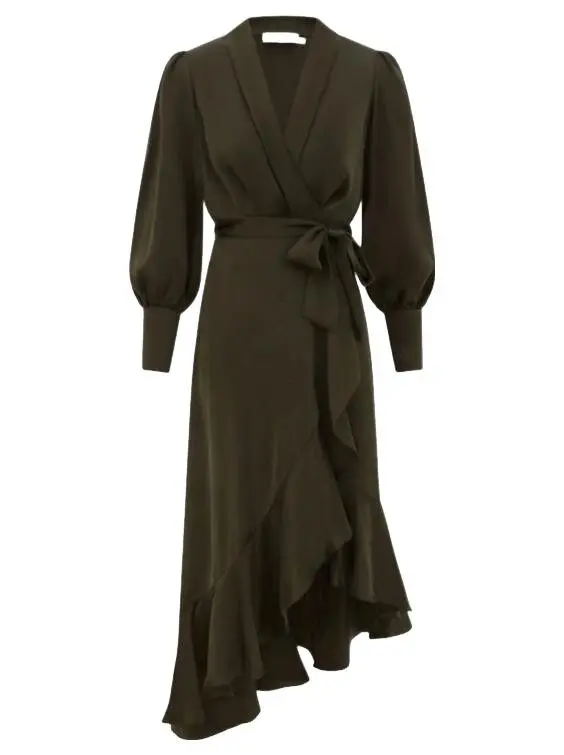 Zimmermann Midi Wrap Dress With Ruffles - Black