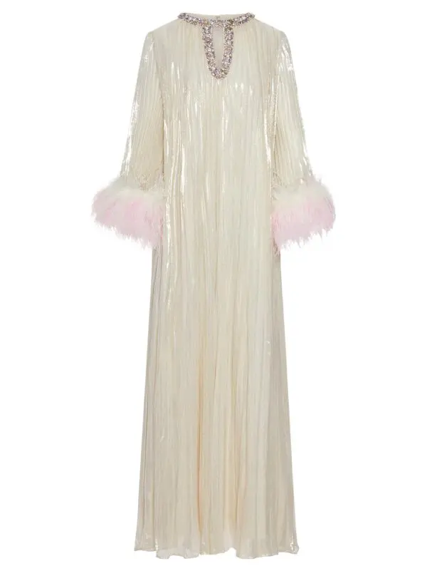 SELF-PORTRAIT Metallic Ombre Feather Maxi Dress - Champagne-colored