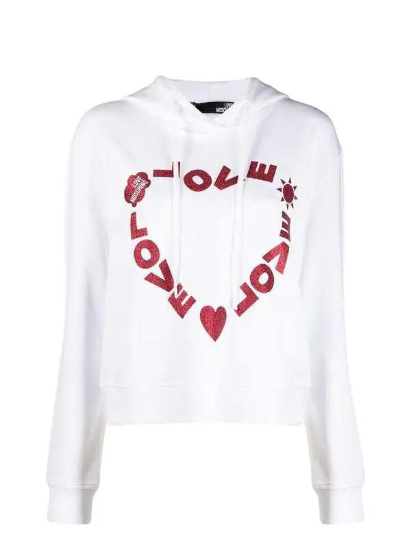Moschino Heart Logo Print Hooded Hoodie - White