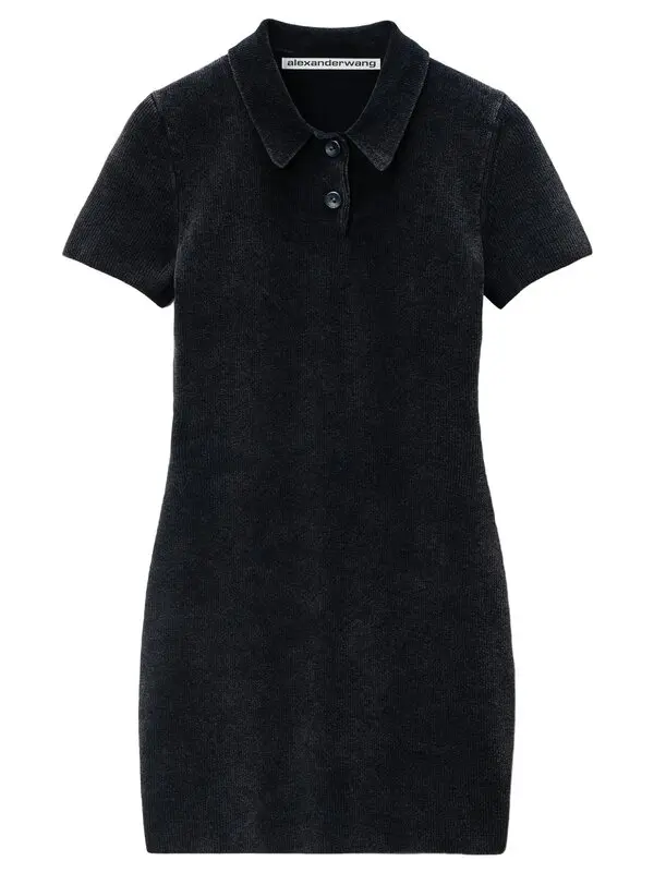 Alexander Wang Ribbed Polo Dress With Short Sleeves - Black