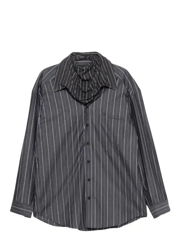 Y/project Striped Shirt With Draped Collar - Black