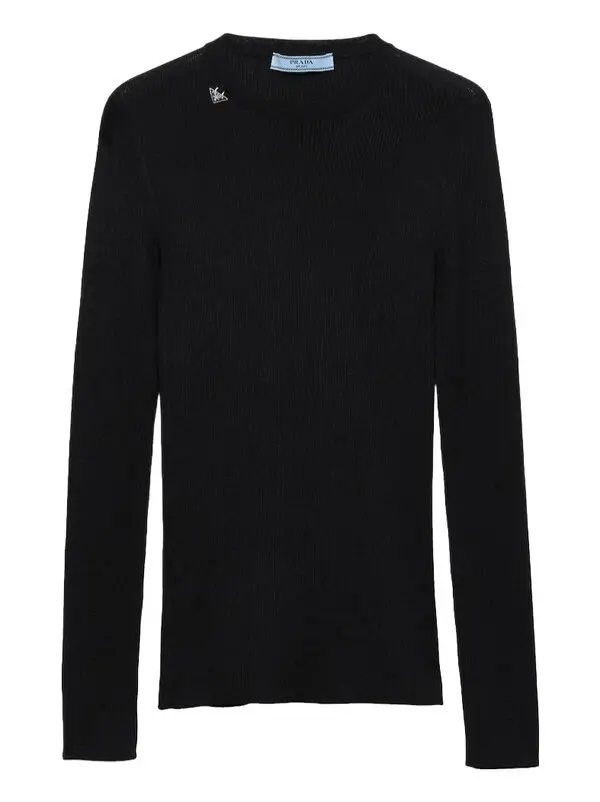 Prada Long Sleeve Ribbed Crewneck Jumper - Black