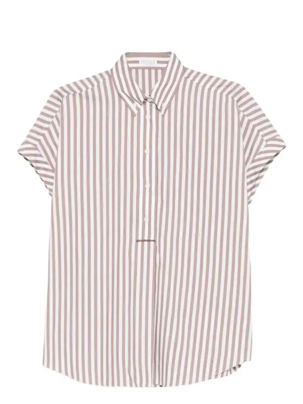 Brunello Cucinelli Striped Relaxed Fit Blouse - White