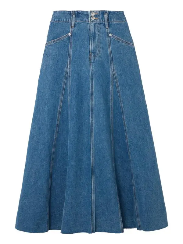 Veronica Beard Alix Panelled Frayed Denim Midi Skirt - Blue