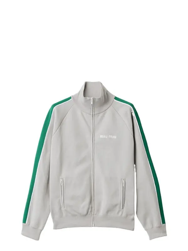 Miu Miu Technical Yarn Zipper Sweatshirt - Gray/green