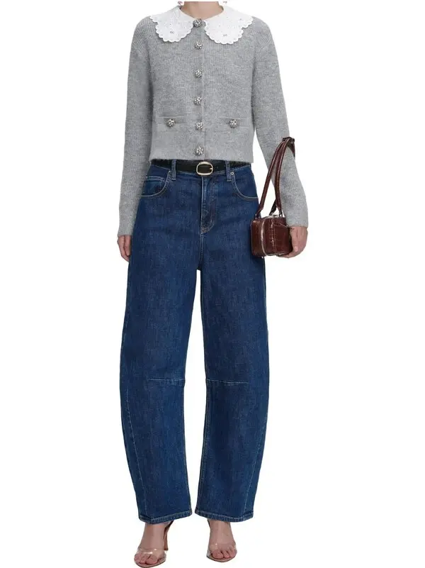 SELF-PORTRAIT Lace Collar Cardigan - Grey