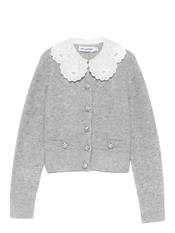 SELF-PORTRAIT Lace Collar Cardigan - Grey