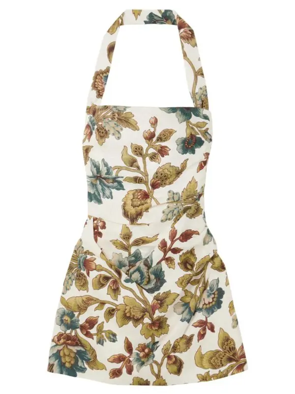 SIR. Floral-print Linen Halterneck Mini Dress - Off White