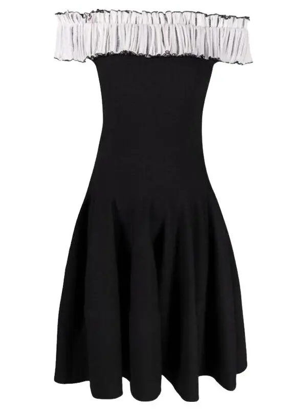 Alexander McQueen Off-shoulder Flared Dress - Black