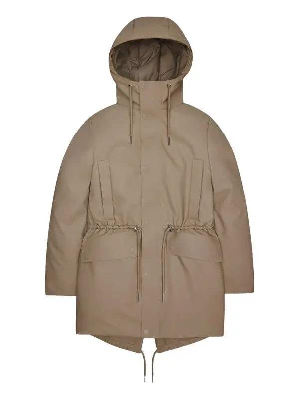 Rains Long Sleeve Raincoat With Drawstring Waist - Beige