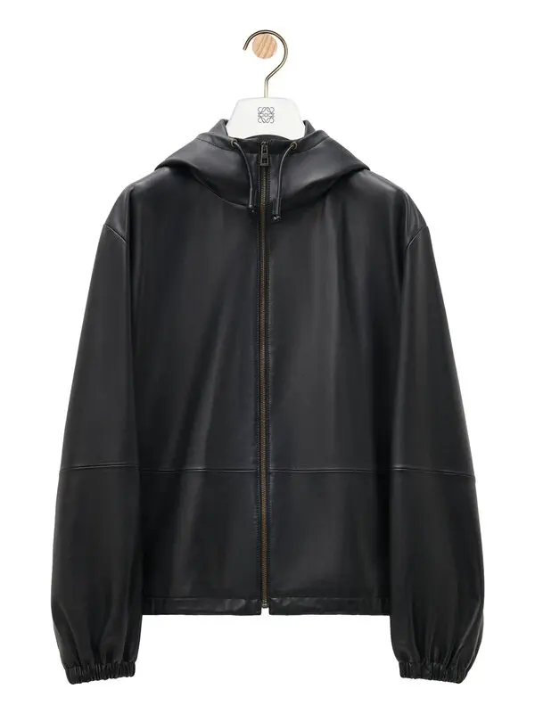 Loewe Hooded Zipped Leather Jacket - Black