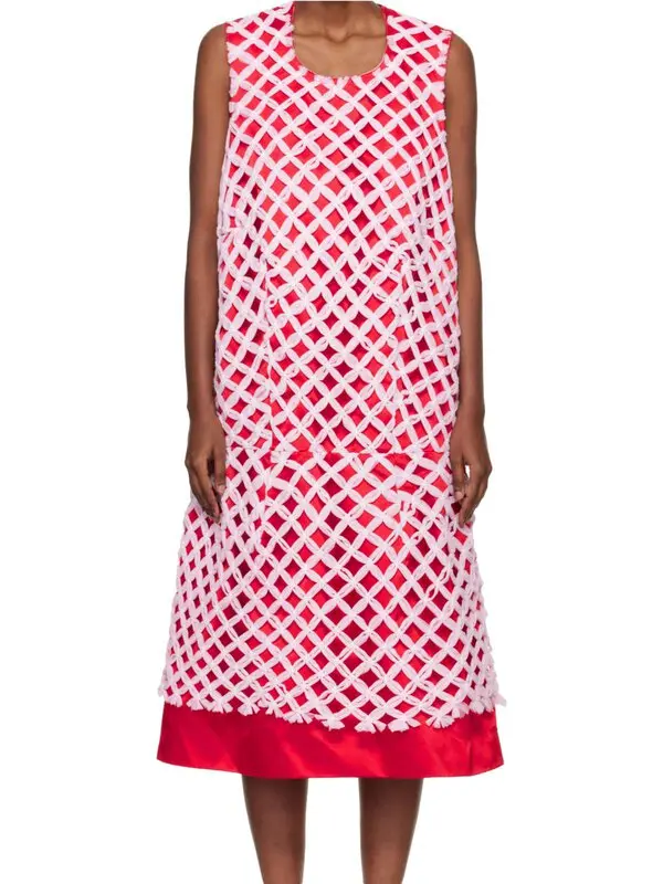 Comme Des Garçons Sleeveless Knotted Mesh Overlay Dress - Red