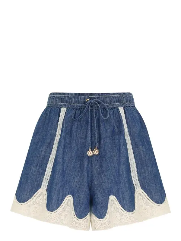 Zimmermann Awaken Denim Shorts With Lace Panelling - Railway Blue