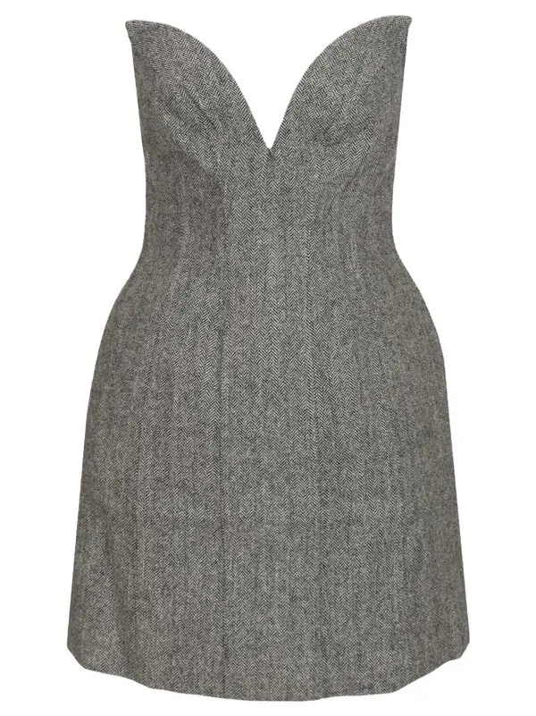 SELF-PORTRAIT Plunging Off-shoulder Mini Dress - Grey
