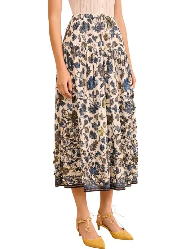 Ulla Johnson Alexandra Floral-print Ruffled Midi Skirt - Nude