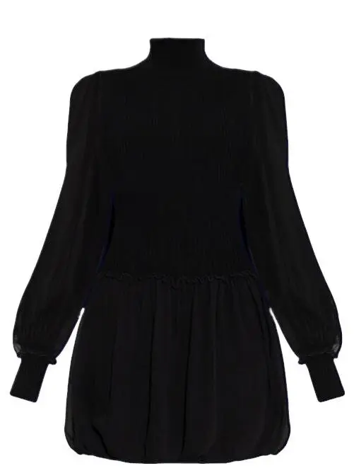 FRAME Sheer-sleeve Mini Dress - Black