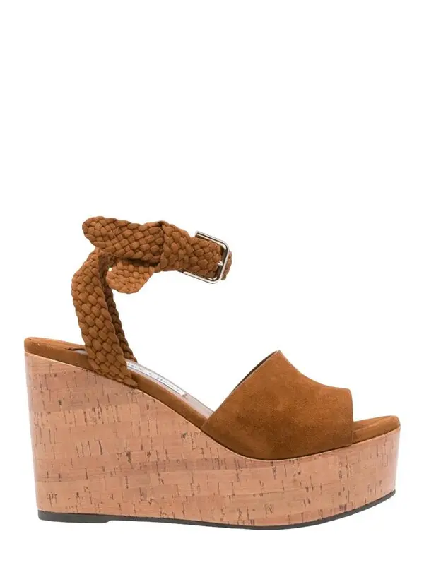 JIMMY CHOO Suede Wedge-heel Sandals With Braided Ankle Strap - Brown
