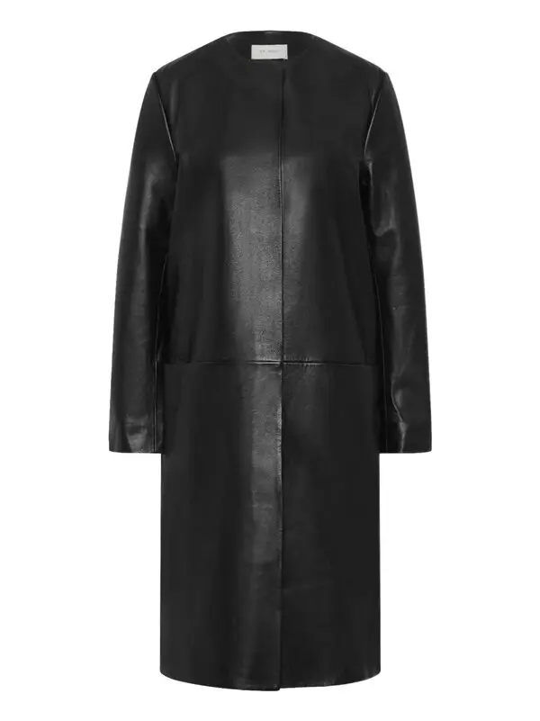 ST. AGNI Magnetic Snap Leather Jacket - Black