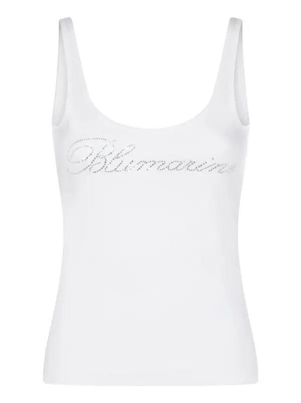 Blumarine Logo Embellished Ribbed Tank - White