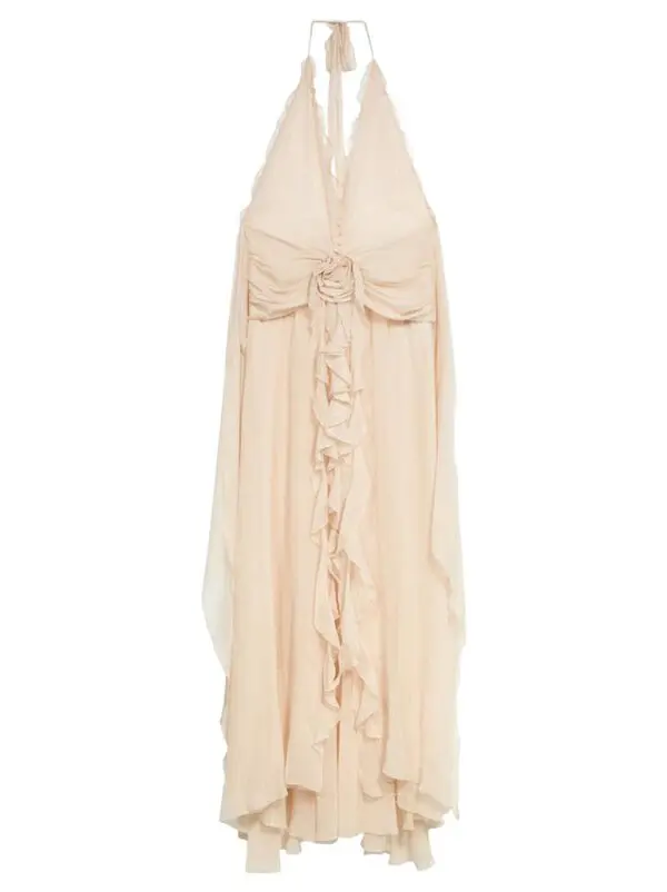 Blumarine Long Viscose Georgette Dress - Amber