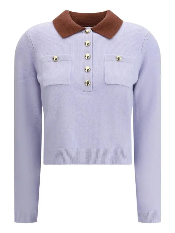 SELF-PORTRAIT Contrast Collar Knit Top - Blue