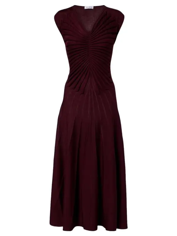 Alaïa V-neck Pleated Midi Dress - Bordeaux Red