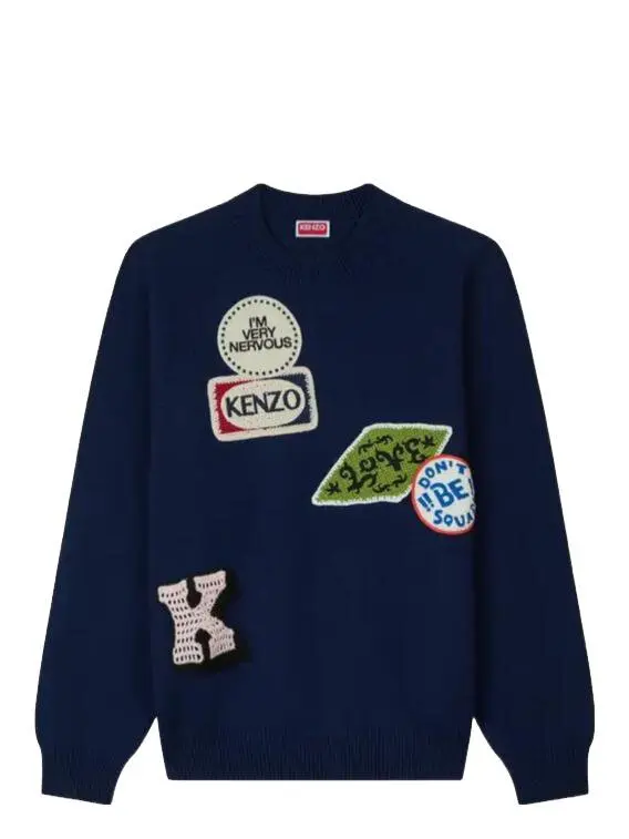 Kenzo Patch Crewneck Jumper - Navy Blue