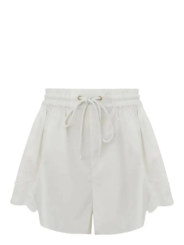 Zimmermann Drawstring Shorts With Embroidered Details - Ivory White