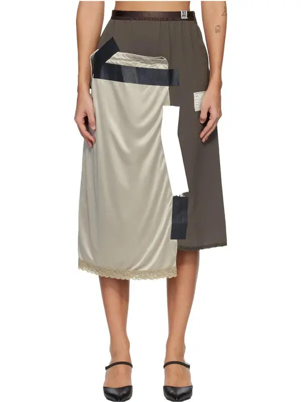 Mihara Yasuhiro Asymmetrical Lace-trimmed Midi Skirt - Nude