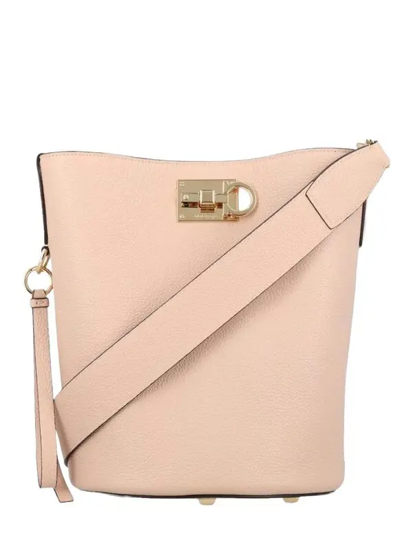 FERRAGAMO Studio Grained-leather Bucket Bag - Nude