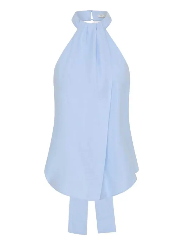 ST. AGNI Halter Tie-back Pleated Top - Sky-blue
