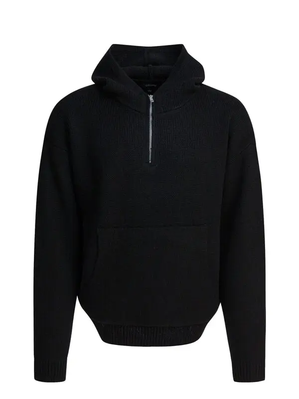StÜssy Half-zip Ribbed Knit Hoodie - Black