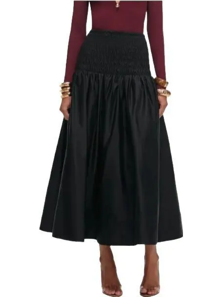 SELF-PORTRAIT Shirred-panel Maxi Skirt - Black
