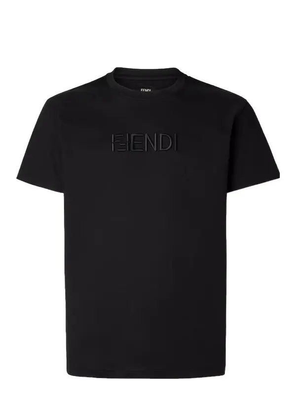 Fendi Logo Embroidered Crewneck T-shirt - Black