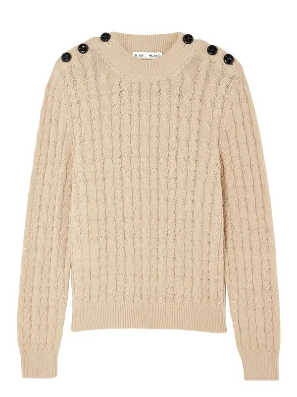 BLAZÉ MILANO Button-decorated Cable Knit Sweater - Sand-colored