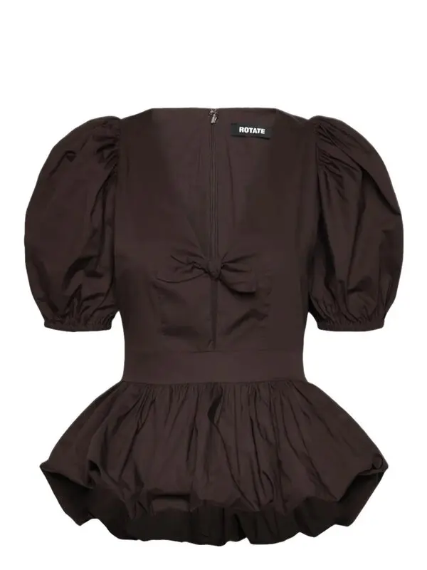 ROTATE BY BIRGER CHRISTENSEN Puff Sleeve Bow Detailed Bubble Top - Black