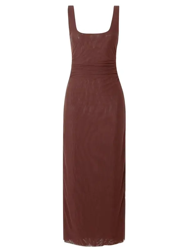 SIR. Jacques Gathered Stretch-mesh Midi Dress - Brown