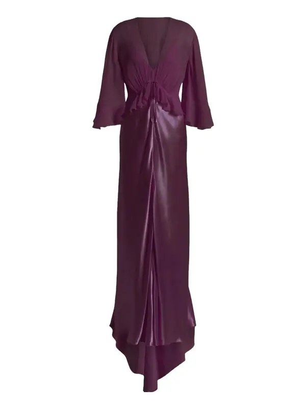 Alberta Ferretti Ruffled V-neck Maxi Dress - Purple