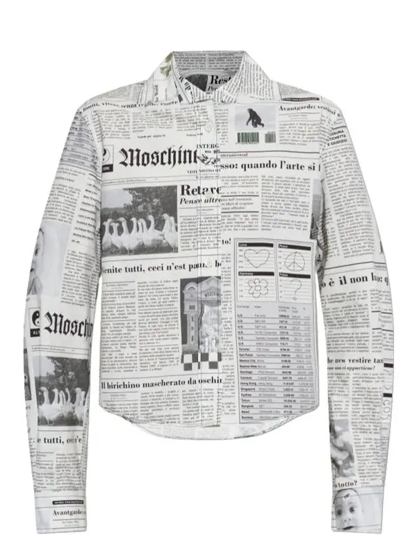 Moschino Long Sleeve Collared Printed Shirt - White