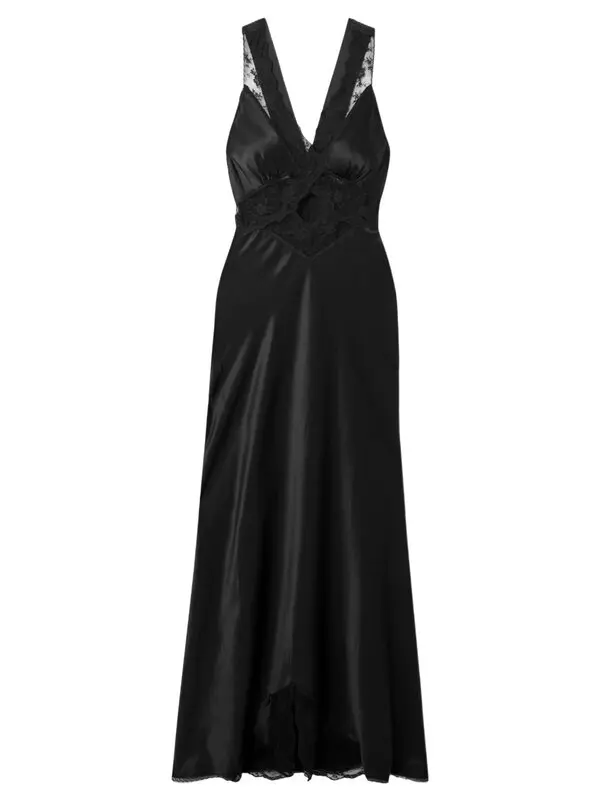 SIR. Aries Cutout Lace-trimmed Silk-satin Maxi Dress - Black