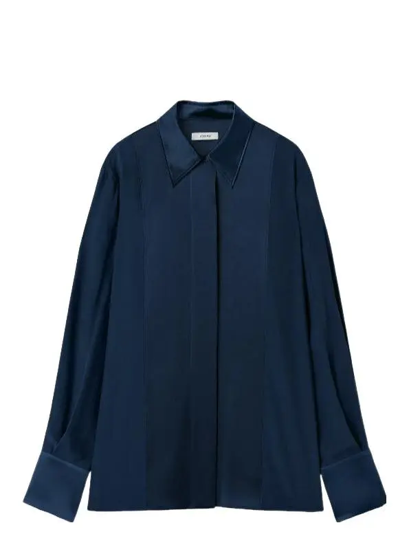 JOSEPH Relaxed Fit Satin Paneled Shirt - Indigo