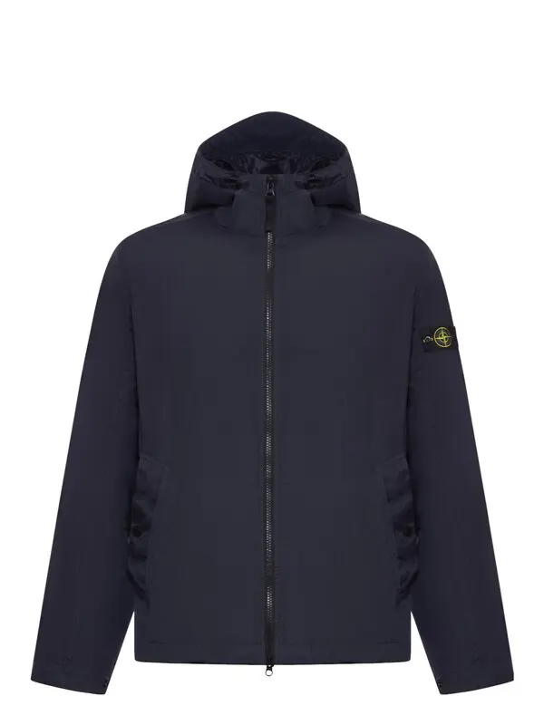 Stone Island Logo Patch Hooded Jacket - Blue