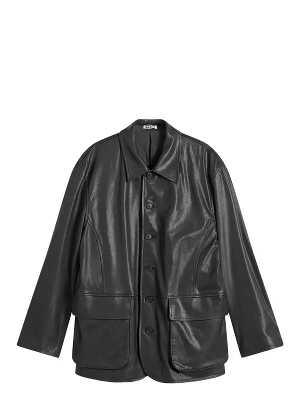 Auralee Buttoned Leather Jacket - Black