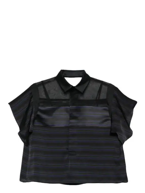 Sacai Striped Mesh Blouse - Black